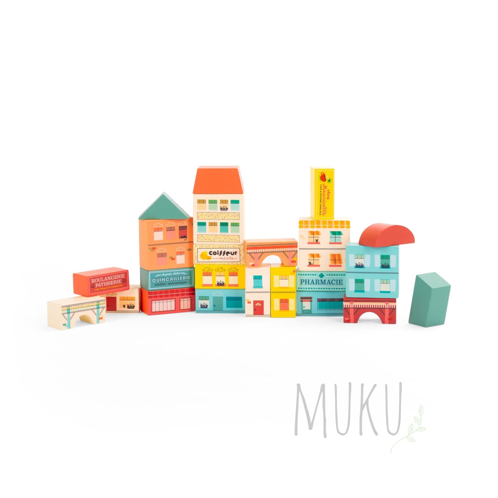 muku-onlineshop - Moulin Roty Village Building Blocks (34 pcs)